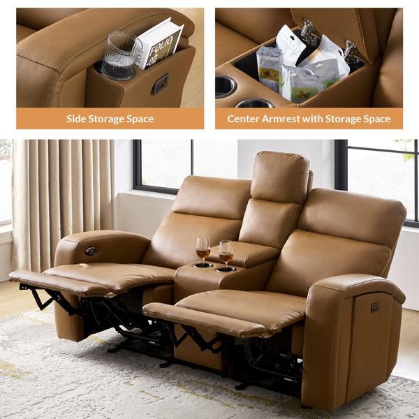 Hokku Designs Power Zero Gravity Theater Seating Recliner Sofa with Storage Armrest and Cup ...